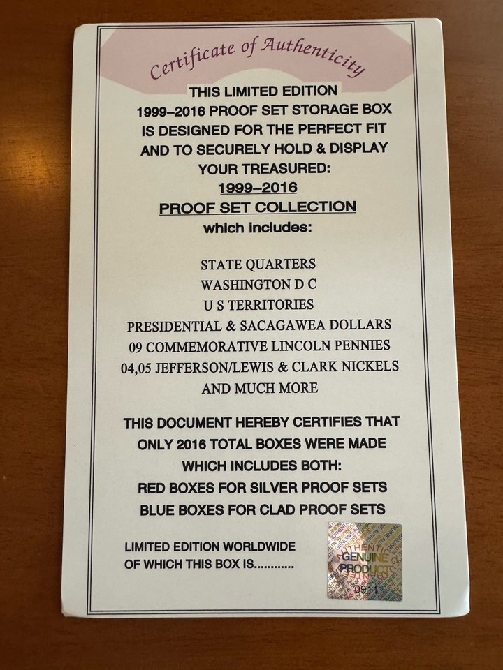 1999-2016 US MINT SILVER PROOF SETS IN CUSTOM PROOF SET STORAGE BOX | eBay