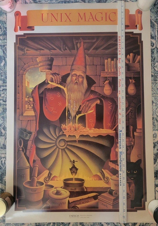Rare ORIGINAL UNIX MAGIC Wizard POSTER 1986 INCREDIBLE SHAPE Gary ...