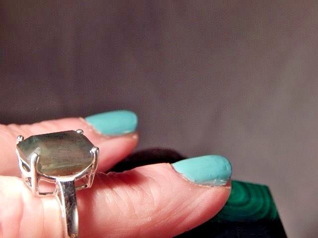 Ladies 12.82 Ct. Emerald Cut Vesuvianite Idocrase Ring Sterling Silver ...