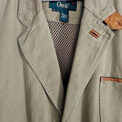 Orvis Jacket Blazer Tan Zambezi Leather Trim Hunting Fishing Orvis Jacket Blazer Tan Zambezi Leather Trim Hunting Fishing