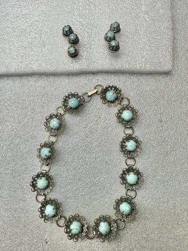 Unsigned early Miriam Haskell Turquoise Silver Filigree Necklace ...