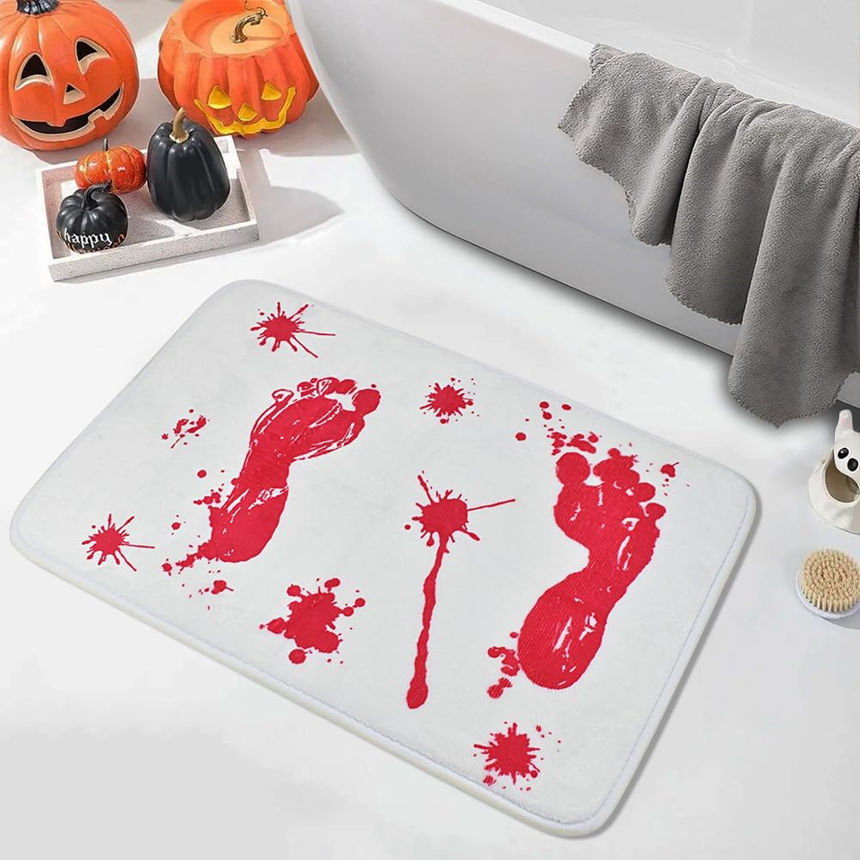 Halloween Bathroom Rugs Bloody Footprint, Printed Blood Footprint Prank ...