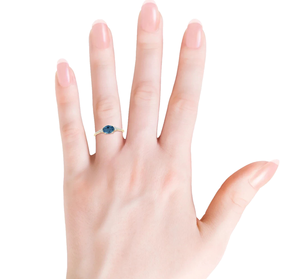 14K Solid Gold London Blue Topaz and Diamonds Engagement Ring Oval Cut ...