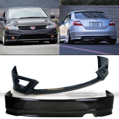 Fit 06-08 Civic 2Dr Coupe HF-P Style Front + Rear Lip Unpainted Body ...
