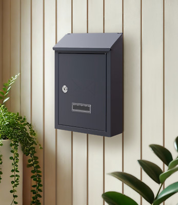 Post Box Grey Wall Mounted Letterbox Steel Outdoor Mailbox Lockable ...