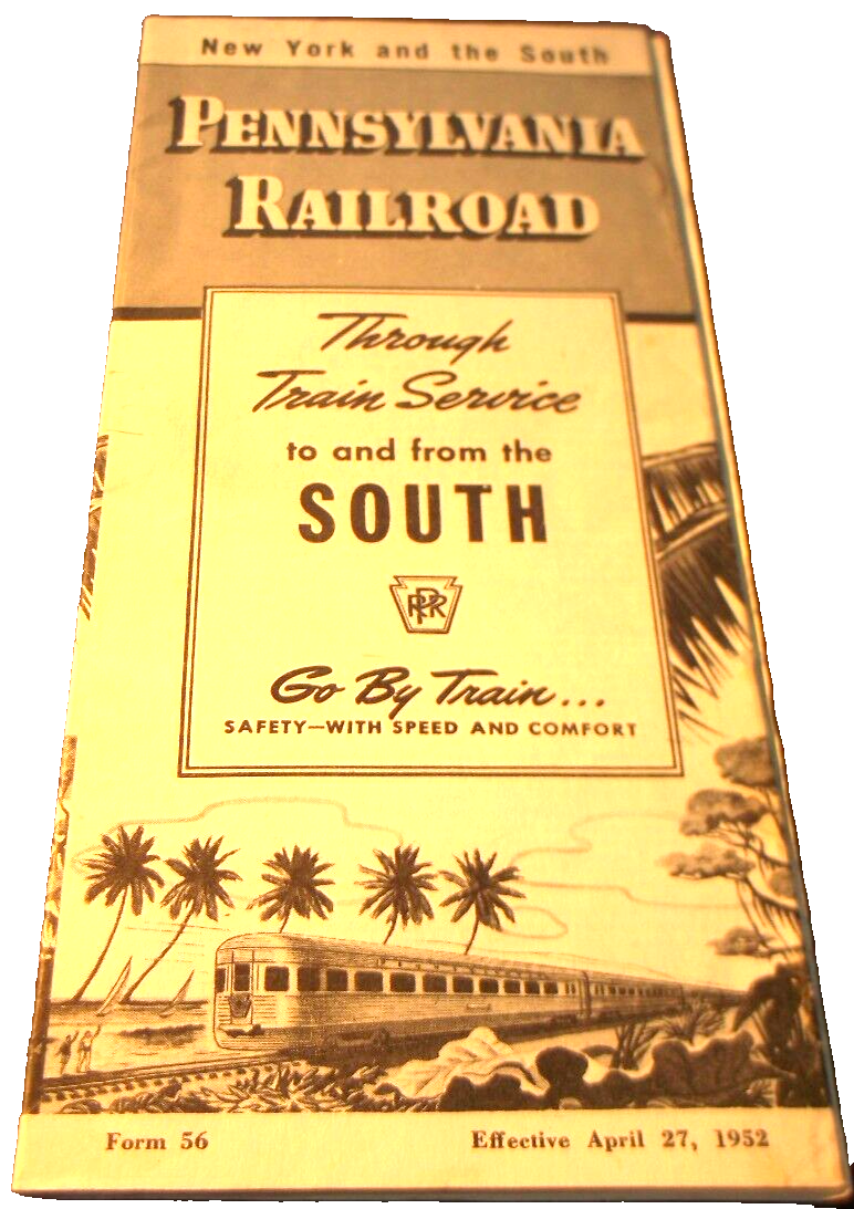 APRIL 1952 PRR PENNSYLVANIA RAILROAD FORM 56 THROUGH TRAIN SERVICE ...