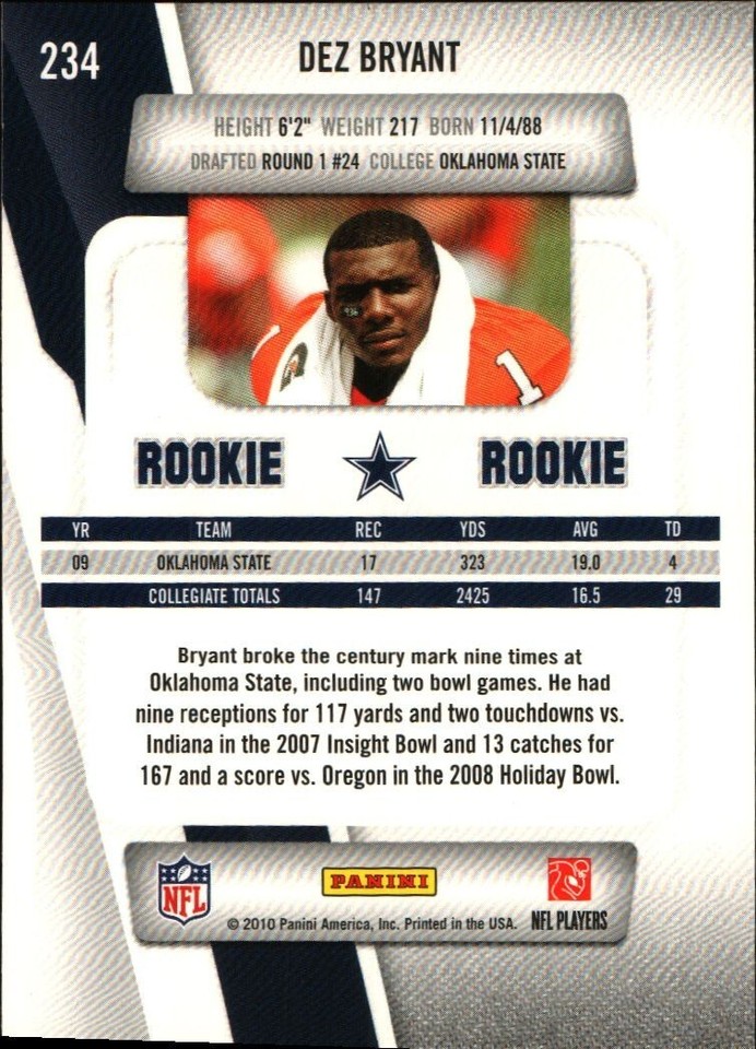 2010 Panini Prestige Football Dez Bryant RC Rookie Card Dallas Cowboys ...