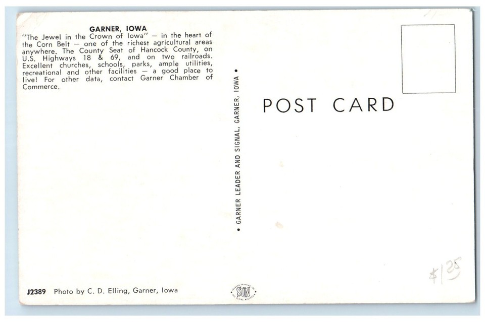 c1950's Greetings From Garner Iowa IA, Aerial View Jewel Crown In Iowa ...