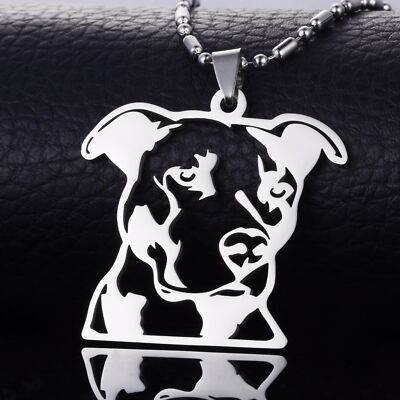 Stainless Steel Natural Ear Pitbull Bull Terrier Dog Face Pendant Chain ...