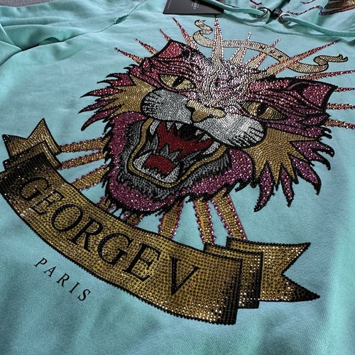 Avenue George V Paris Rhinestone Cat Men’s XL Baby Blue Sweatshirt ...