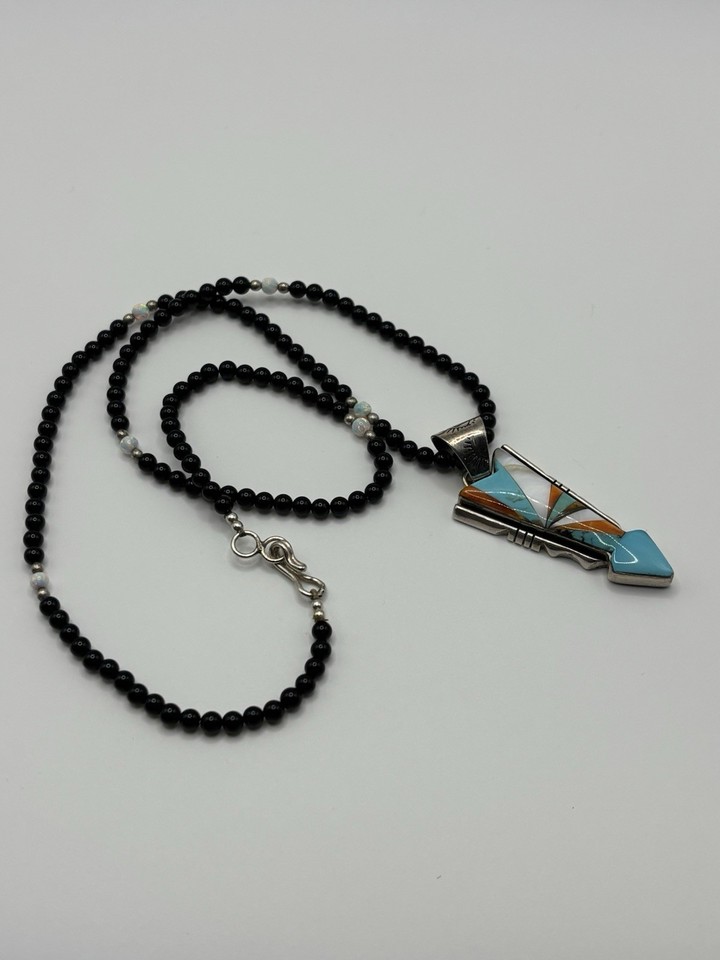 Native American Sterling Silver Arrowhead Inlay Pendant Necklace ...