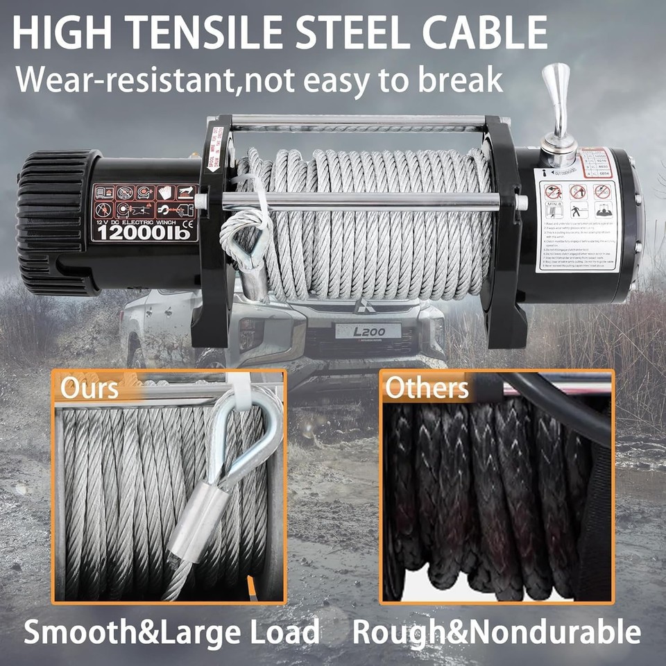 12000 LBS Electric Winch Steel Rope Electric Winch 12V for Towing ATV ...