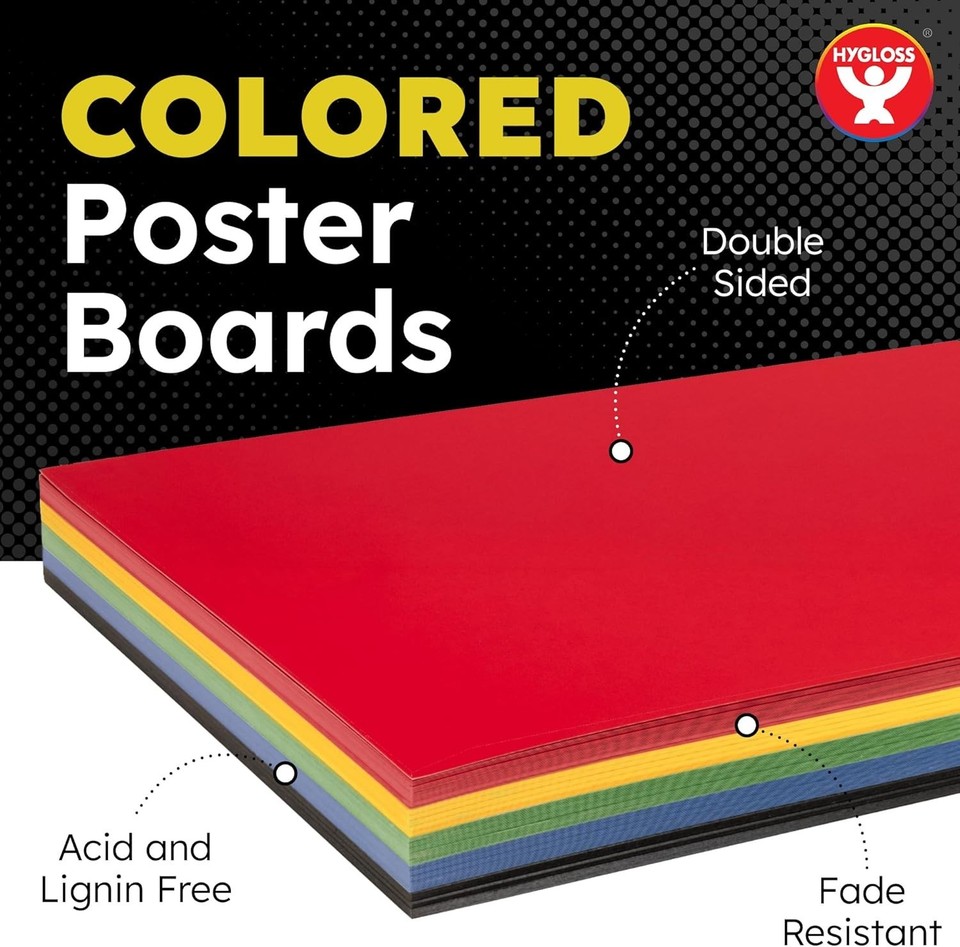 Large Colored Poster Board 22x28 - 25 Assorted Standard Color Poster ...