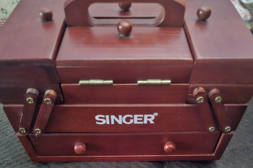 Vintage Wooden Fold Out Singer Sewing Box with Thread & Notions | eBay