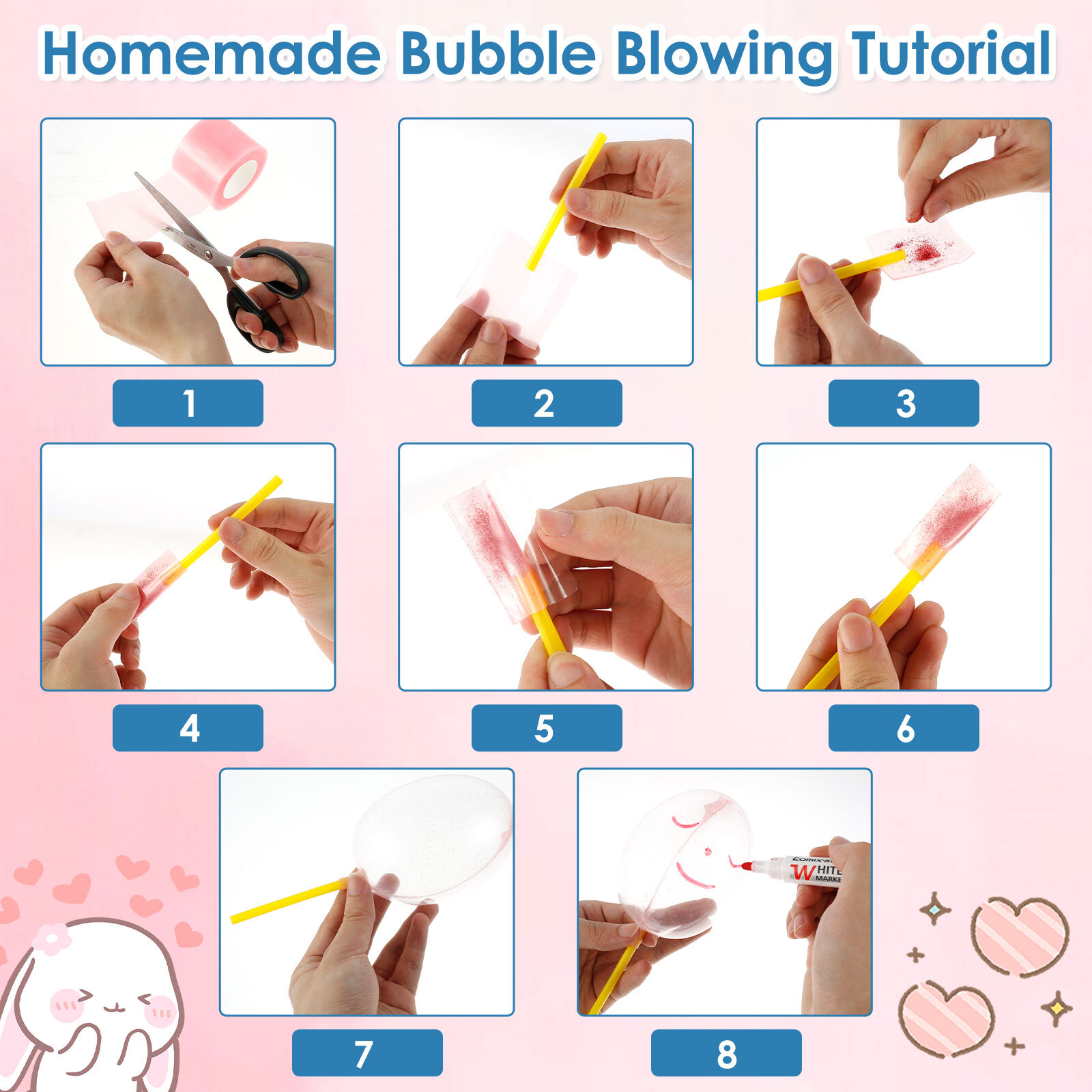 Adhesive Strip Bubble Kit Bubble Balloon Toy with 10 Reusable Straws maVDJ .g | eBay