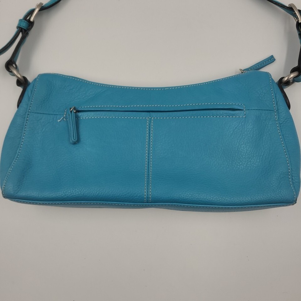 Tig & Co Brown Genuine Leather Small Shoulder Blue Purse White Stich ...