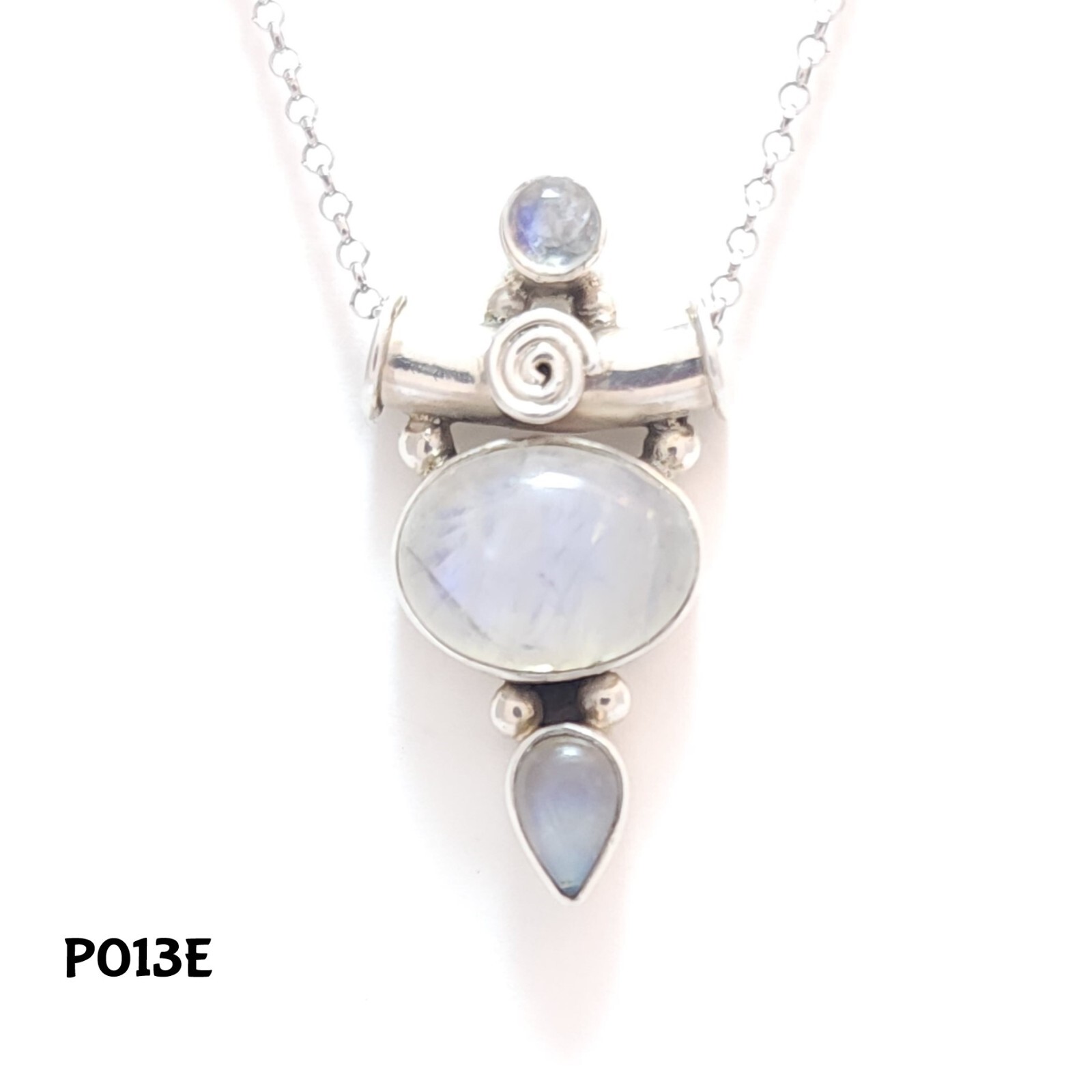 925 Sterling Silver Pendant with 3 Rainbow Moonstones P013A, B, C, D, E ...
