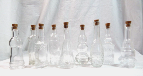 Mini Small Decanter Bottles Clear Glass Cork Stopper Each Different ...