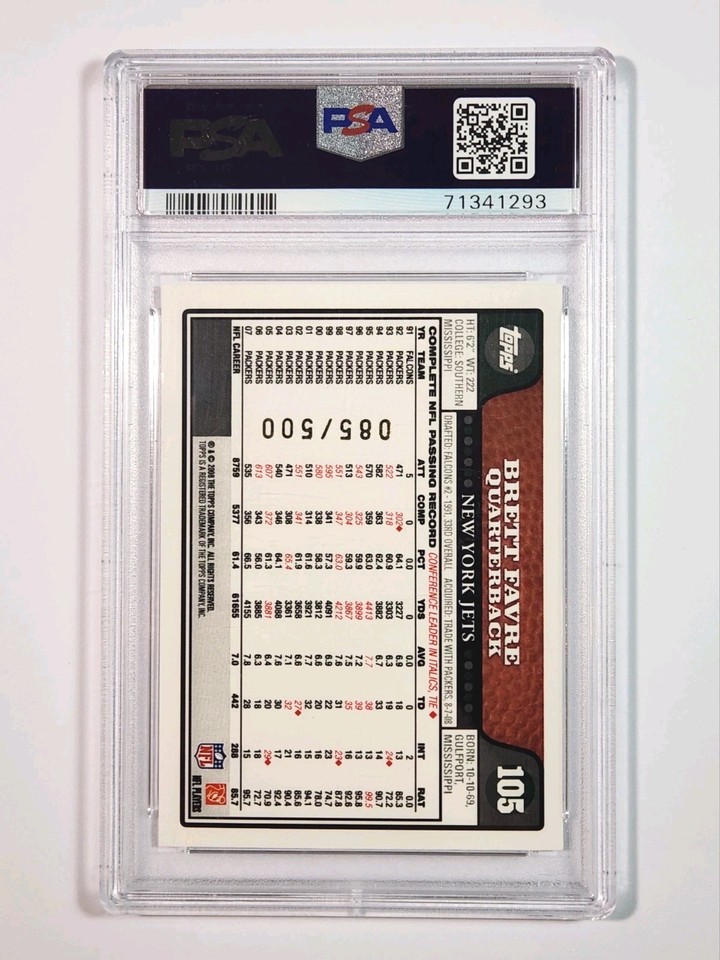 2008 TOPPS BRETT FAVRE /500 TRACTOR JETS #105 PSA 9 NICE! | eBay