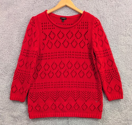 Talbots Sweaters Womens Medium Red Open Knit Pullover Long Sleeve ...