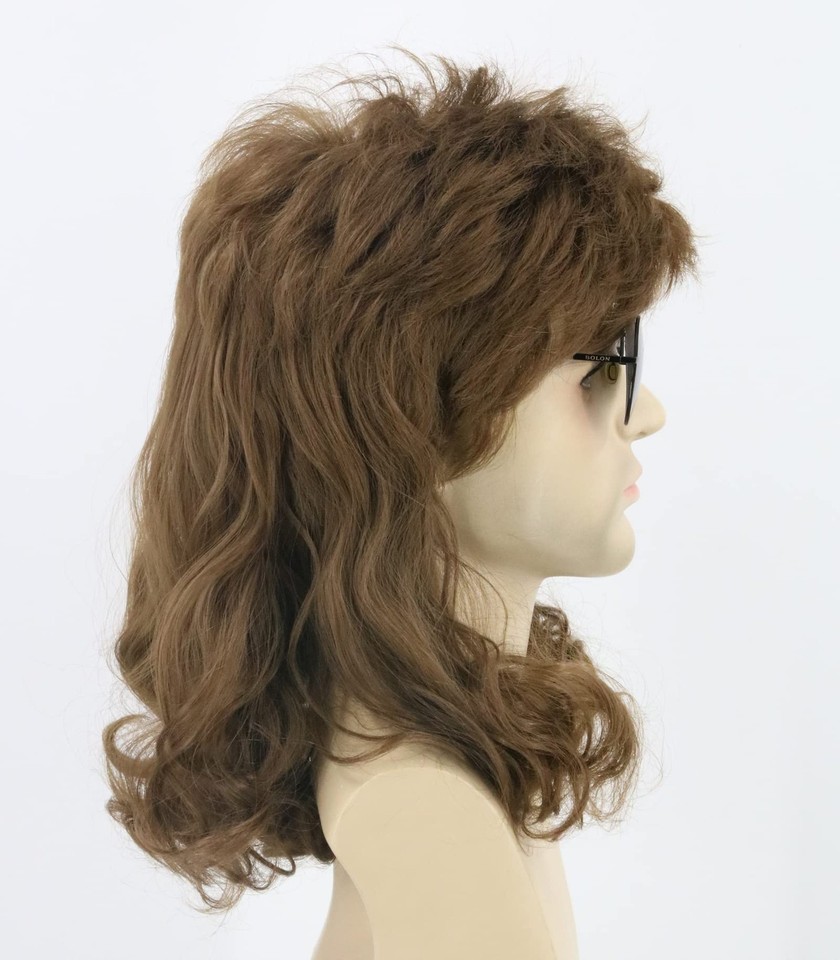 Men's 80s Mullet Wig Brown Curly Wavy Long Halloween Costume Cosplay ...