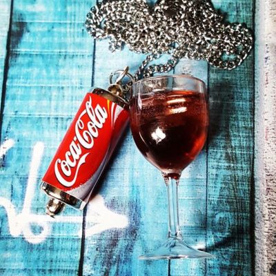 Handmade COKE CAN & GLASS NECKLACE ice MINIATURE asymmetric GLASS can ...