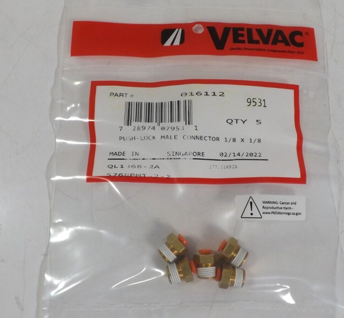 VelVac Push-Lock Male Connector 1/8" x 1/8" Pack of 5pcs | eBay