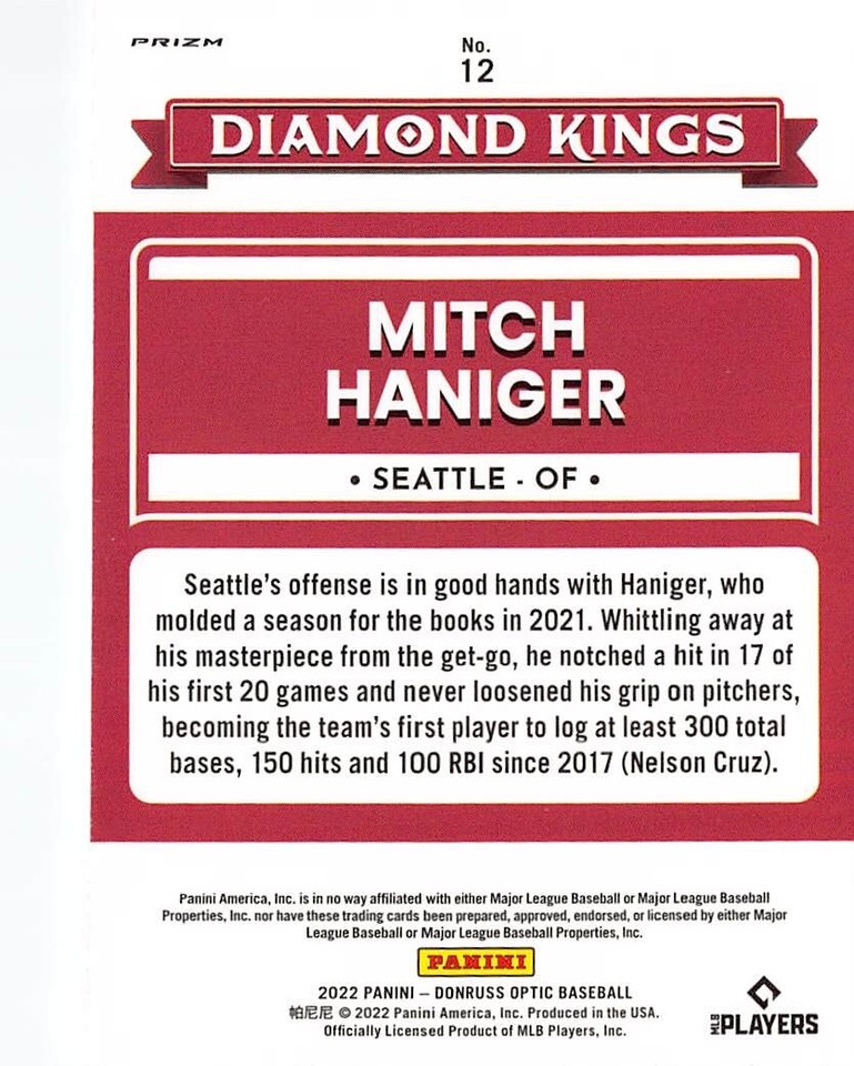 2022 Donruss Optic #12 Mitch Haniger DK p2s-26564 | eBay