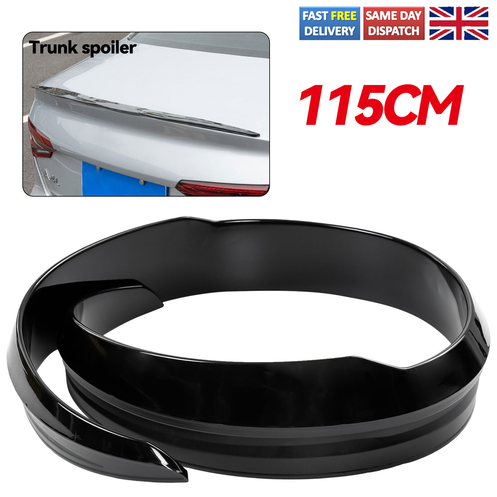 Clossy Black 115cm 45" Universal Car Rear Boot Trunk Spoilor Lip ...