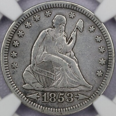 1853 Arrows & Rays 25c Seated Liberty Quarter - NGC VF Details Cleaned ...