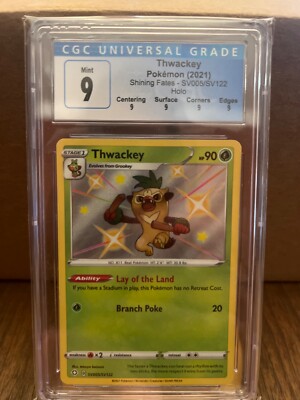 MINT 9 CGC Pokémon TCG Thwackey Shining Fates SV005/SV122 Holo Shiny ...