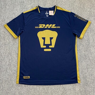Pumas Unam Soccer Jersey Adult Large L Navy Blue Gold DHL Futbol Mexico ...