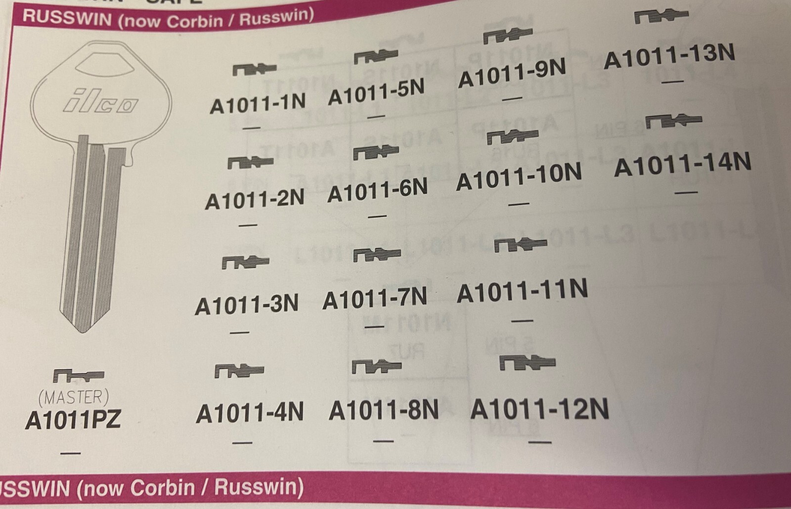 Ilco A1011PZ Russwin Master Blank same as original Russwin 6960-GGM ...