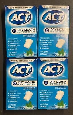 ACT Dry Mouth GUM w/ XYLITOL Sugar-Free Mint 20 Ct Each - 4 Boxes | eBay