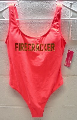 FIRECRACKER GOLD & HOT PINK Scoop Back Women's 1 Piece Bikini ; XS, S ...