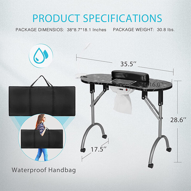 Portable Manicure Table Nail Desk Station w/LED Lamp Dust Collector ...