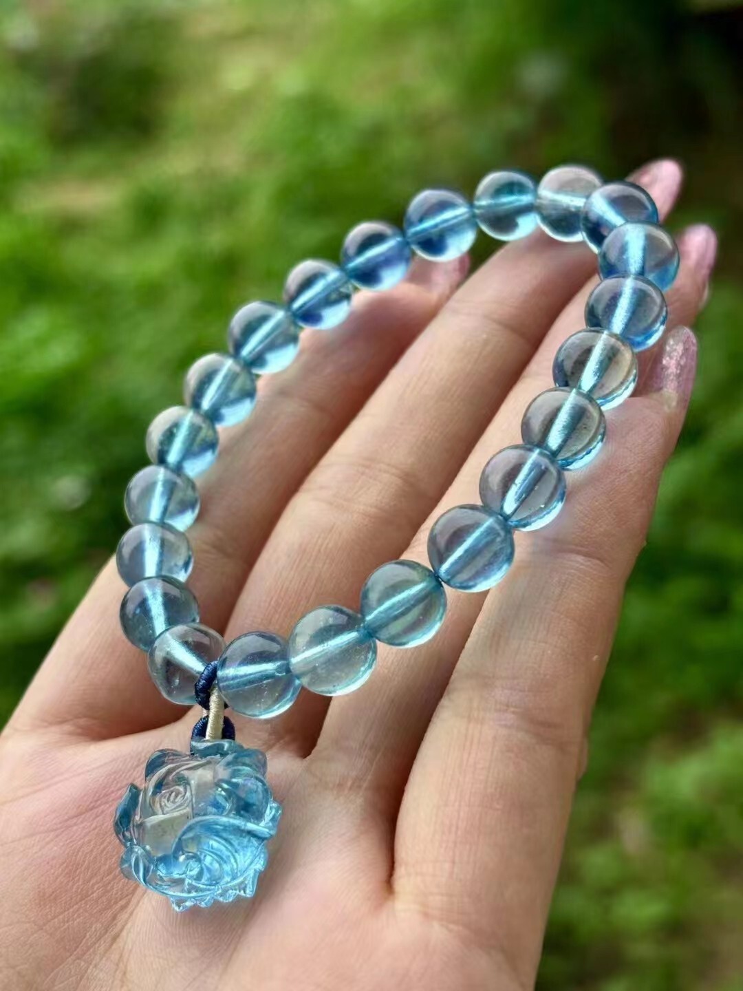 Natural Blue Aquamarine Gemstone Blue Carving Design Pixiu Crystal ...