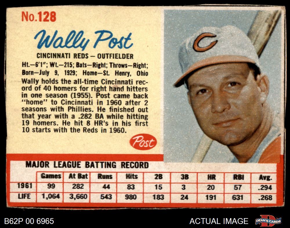 1962 Post Cereal #128 Wally Post Reds SHORT-PRINT 3 - VG | eBay