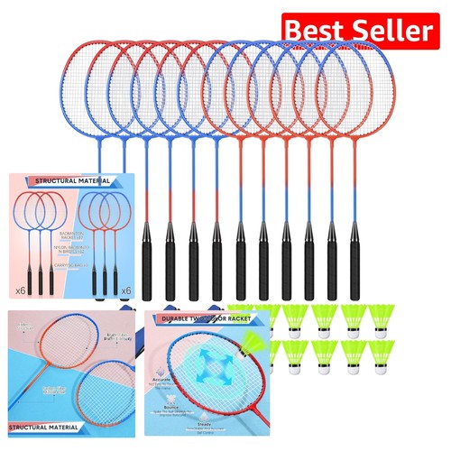 Complete Outdoor Badminton Set - 12 Rackets, Shuttlecocks & Carry Bags ...