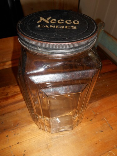 VINTAGE NECCO CANDIES GLASS ART DECO STORE ADVERTISING JAR w/ LID | eBay