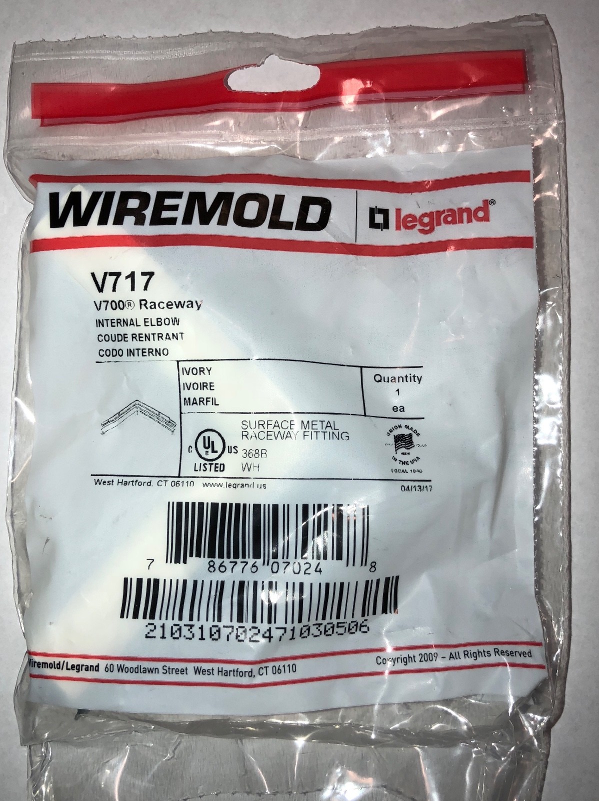 Wiremold Legrand V717 - V700 Raceway Internal Elbow | eBay