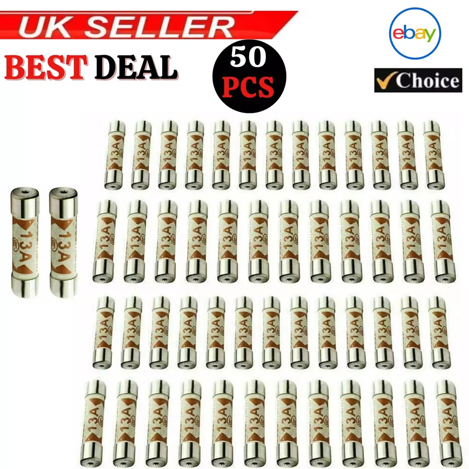 25x to 100x 13A Domestic Fuses Plug Top Household Mains 13amp Cartridge ...