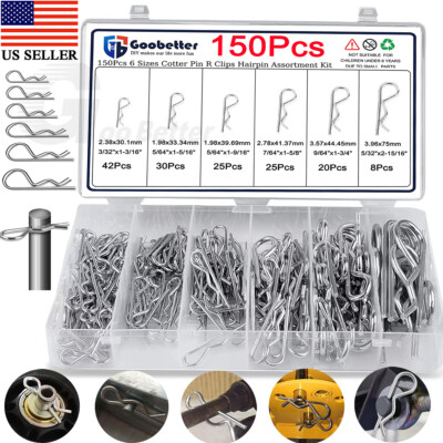 150x Industrial R Clips Cotter Pin 6 Sizes Assortment Kit Hitch Hair ...