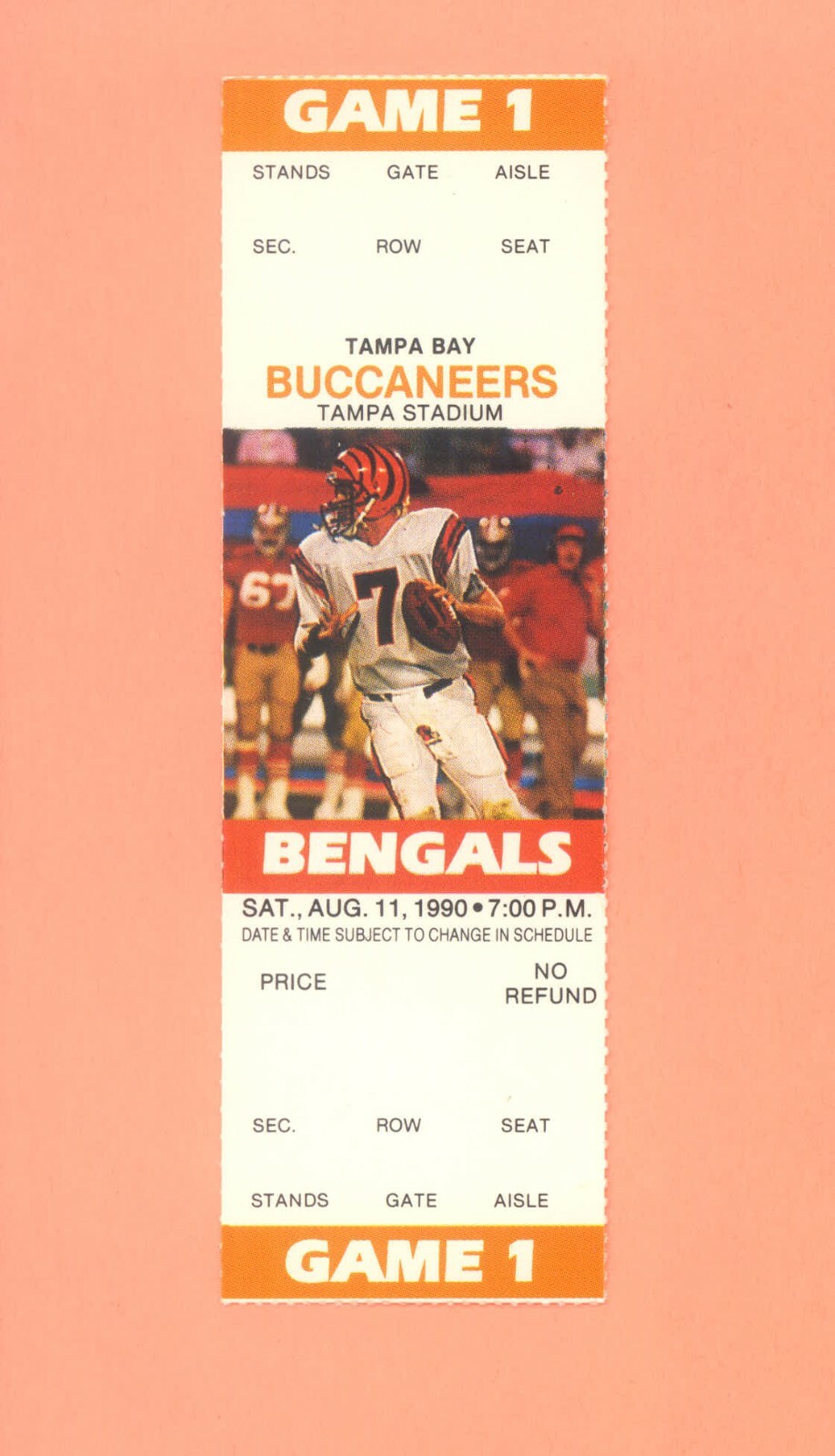 Cincinnati Bengals @ Tampa Bay Buccaneers 1990 ticket Tony Mayberry 1st ...