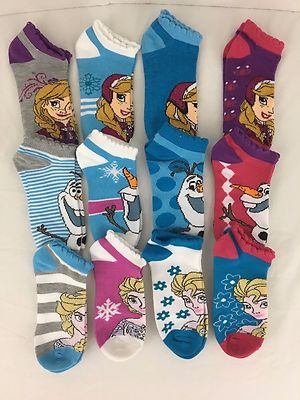 12 Pair Disney Frozen Socks Low Cut Ankle Elsa Anna Olaf Sizes SM or ML ...