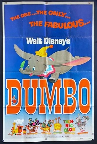 Dumbo Original Movie Poster Walt Disney Great Artwork 1972 *Hollywood ...