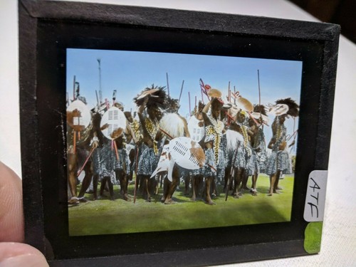 Colored Glass Magic Lantern Slide ATF AFRICAN NATIVES ZULU WARRIORS ...