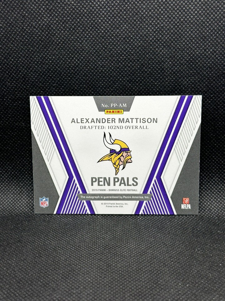 2019 Alexander Mattison Panini Elite Pen Pals Black Ink RC ROOKIE CARD ...