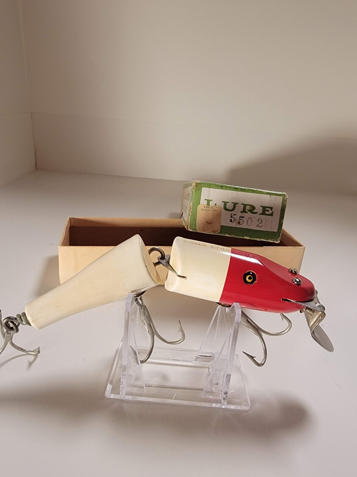 Vintage Antique Creek Chub wood snook jointed red/white lure /orig. box ...