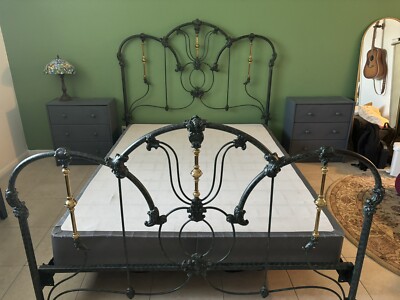 Antique Cast/Wrought Iron Bed/Queen Bed Frame with Rails and Box Spring ...